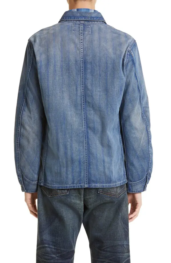 Double Rl Indigo Stripe Twill Engineer Coat In Faded Indigo